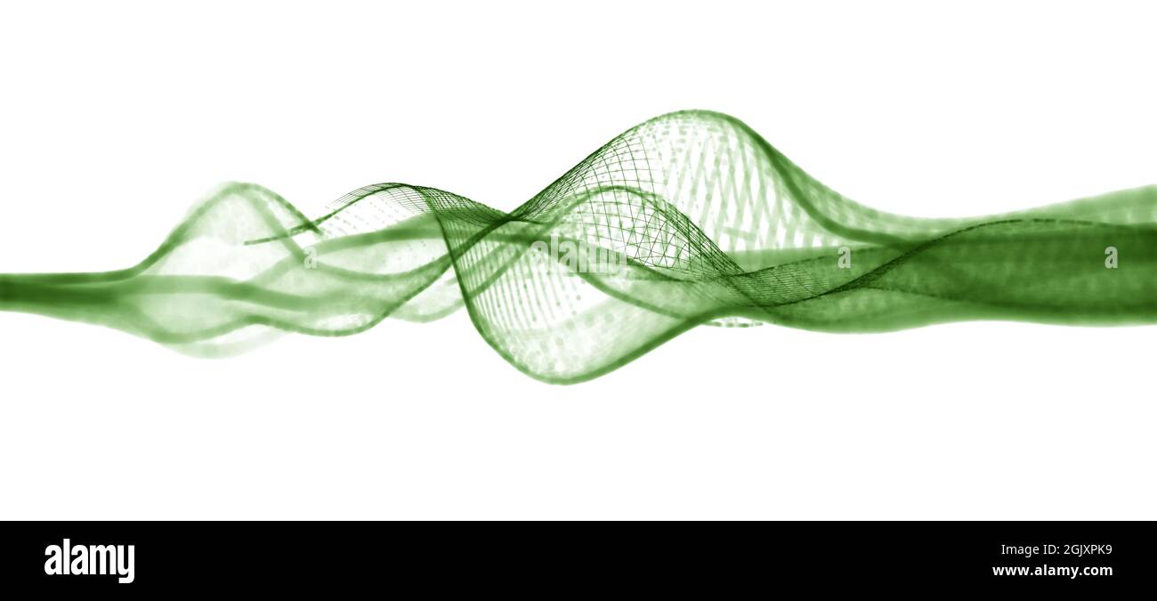 Abstract Visualization Of Green Wireframe Sound Waves With Different Frequency Or Wavelength