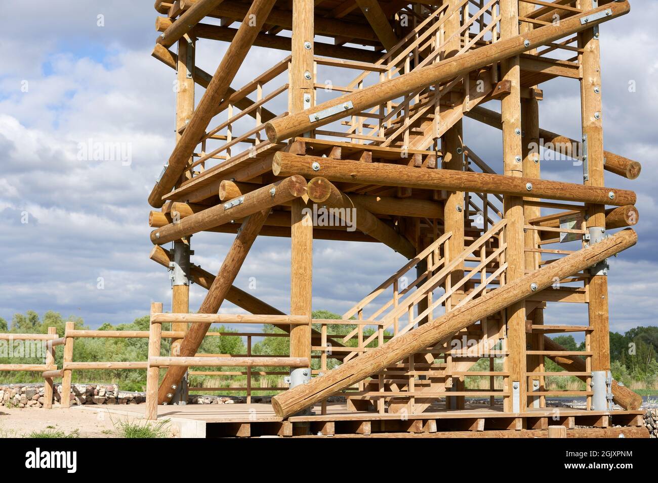 wooden observation tower closeup cloudy background Stock Photo - Alamy