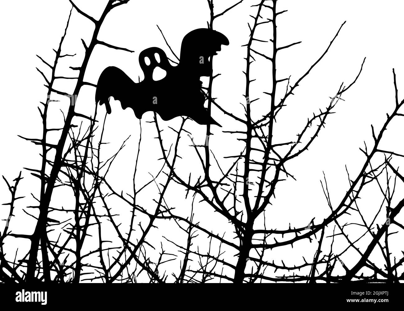ghost and thorny tree. Happy Halloween. Vector illustration Stock ...