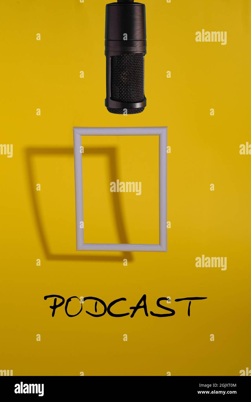 Studio microphone for recording podcasts. Podcast concept with white ...