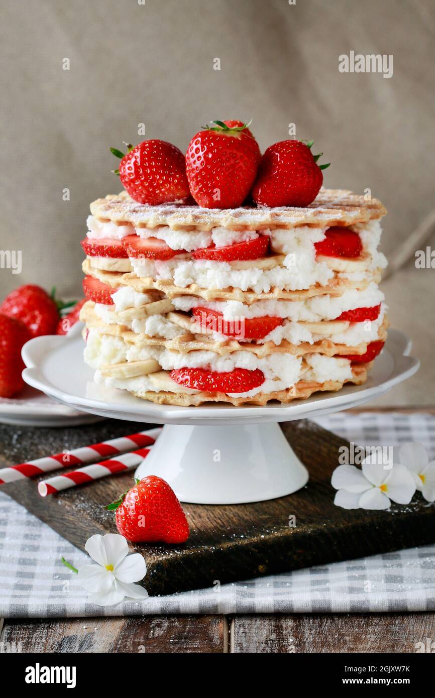 Strawberry layer cake. Party dessert Stock Photo - Alamy