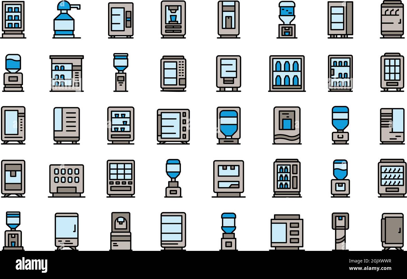 Drink machine icons set. Outline set of drink machine vector icons thin ...