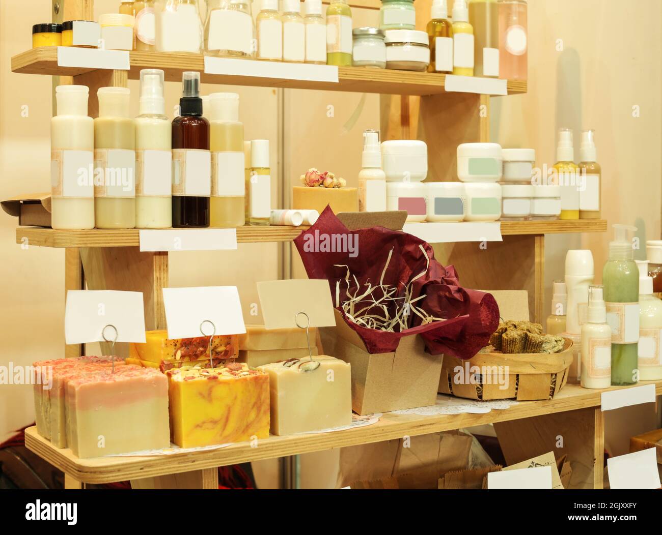 Different cosmetics in modern shop Stock Photo - Alamy