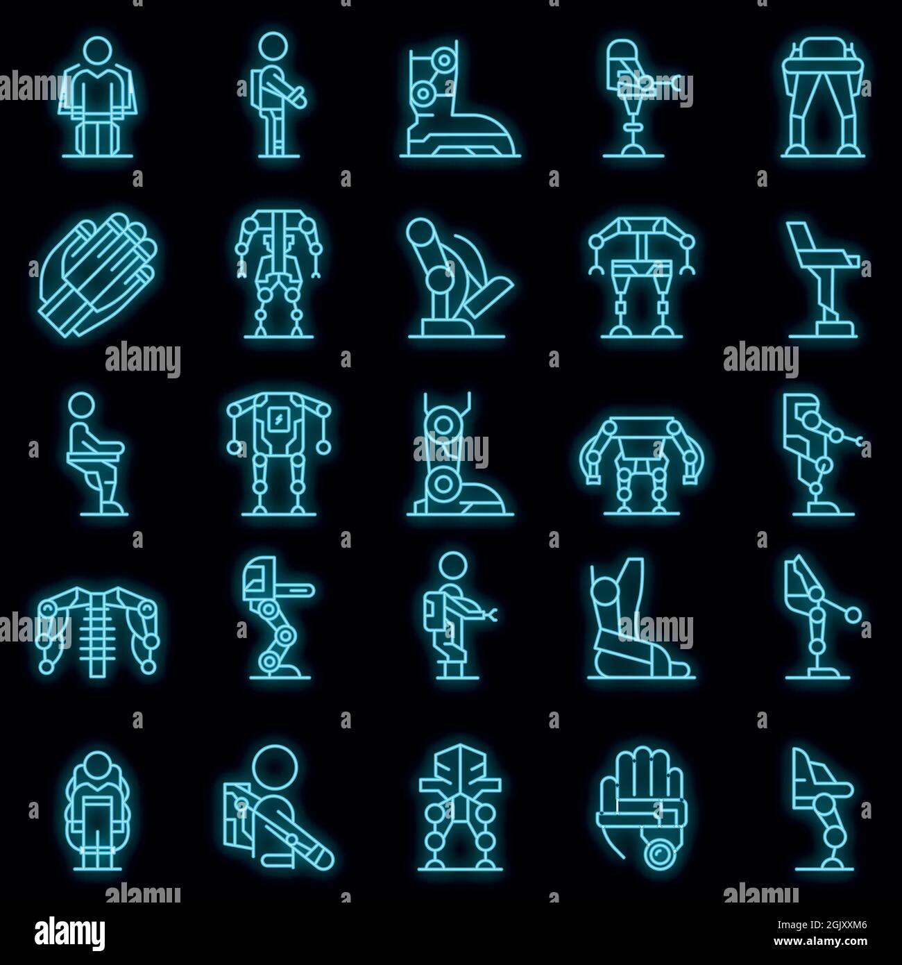 Exoskeleton icons set outline vector. Artificial cyber body. Bionics ...
