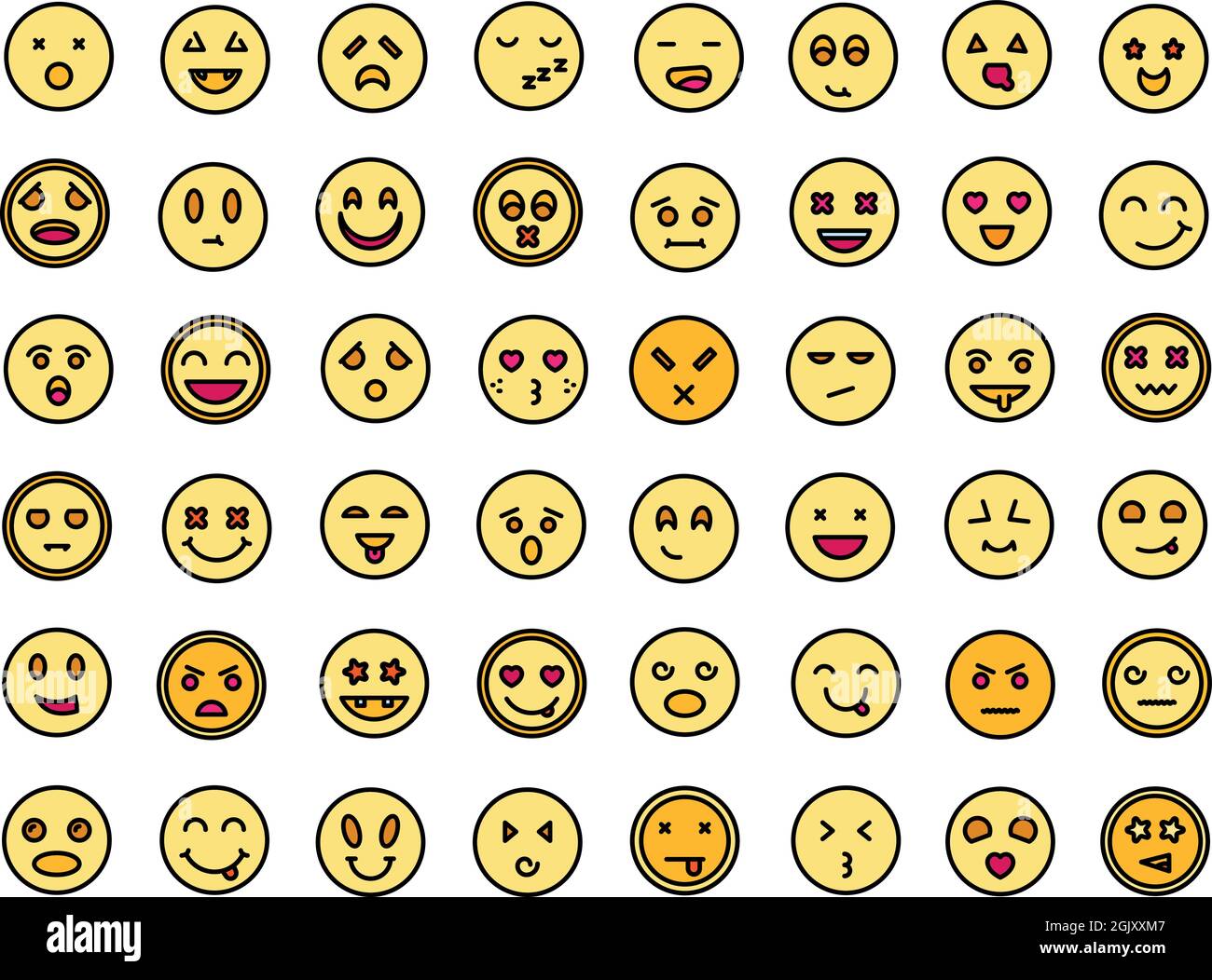 Smiling faces icons set. Outline set of smiling faces vector icons thin ...