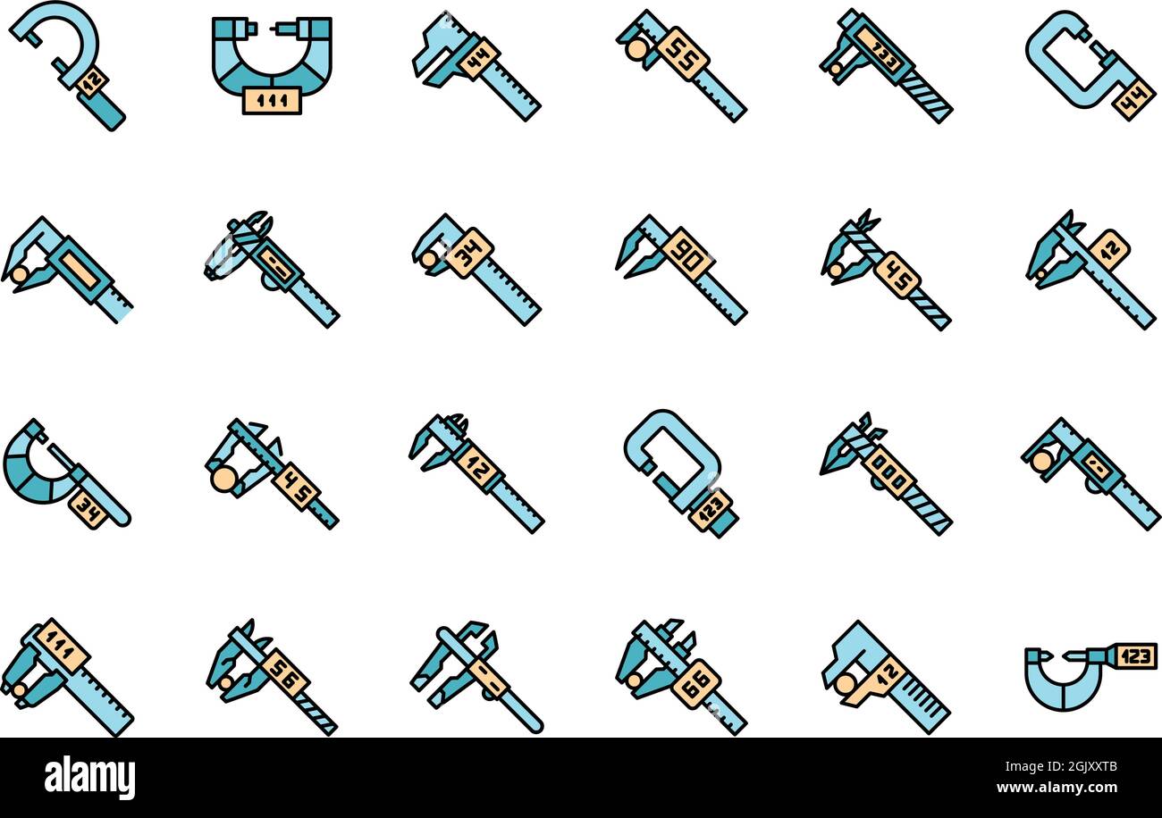 Digital micrometer icons set. Outline set of digital micrometer vector ...