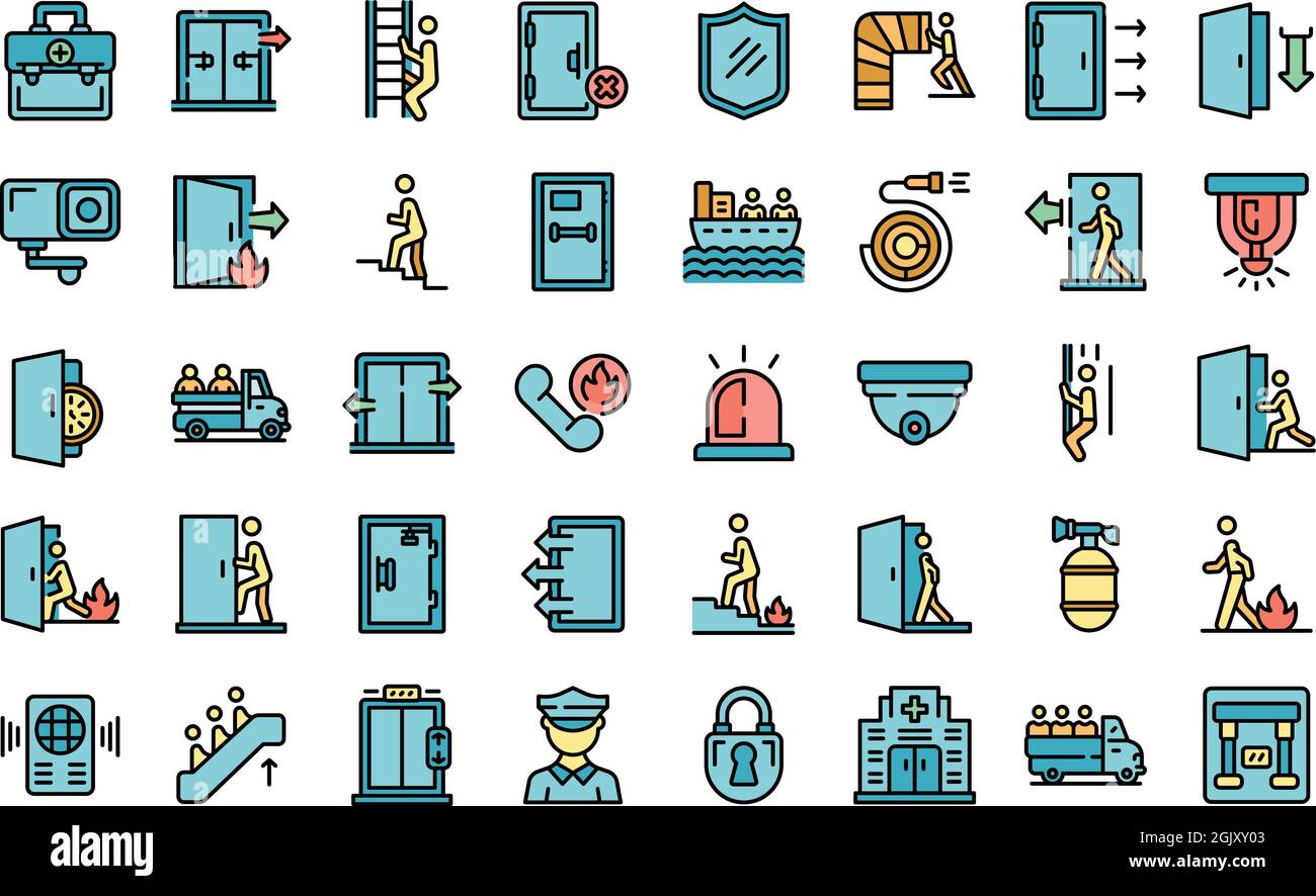 Human Evacuation Icons Set Outline Set Of Human Evacuation Vector Icons Thin Line Color Flat