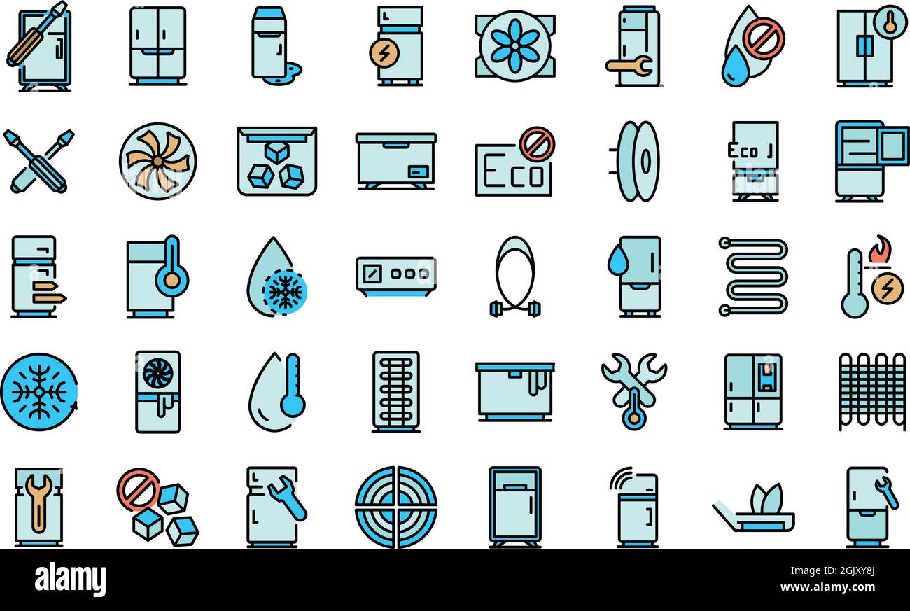 Refrigerator repair icons set. Outline set of refrigerator repair ...