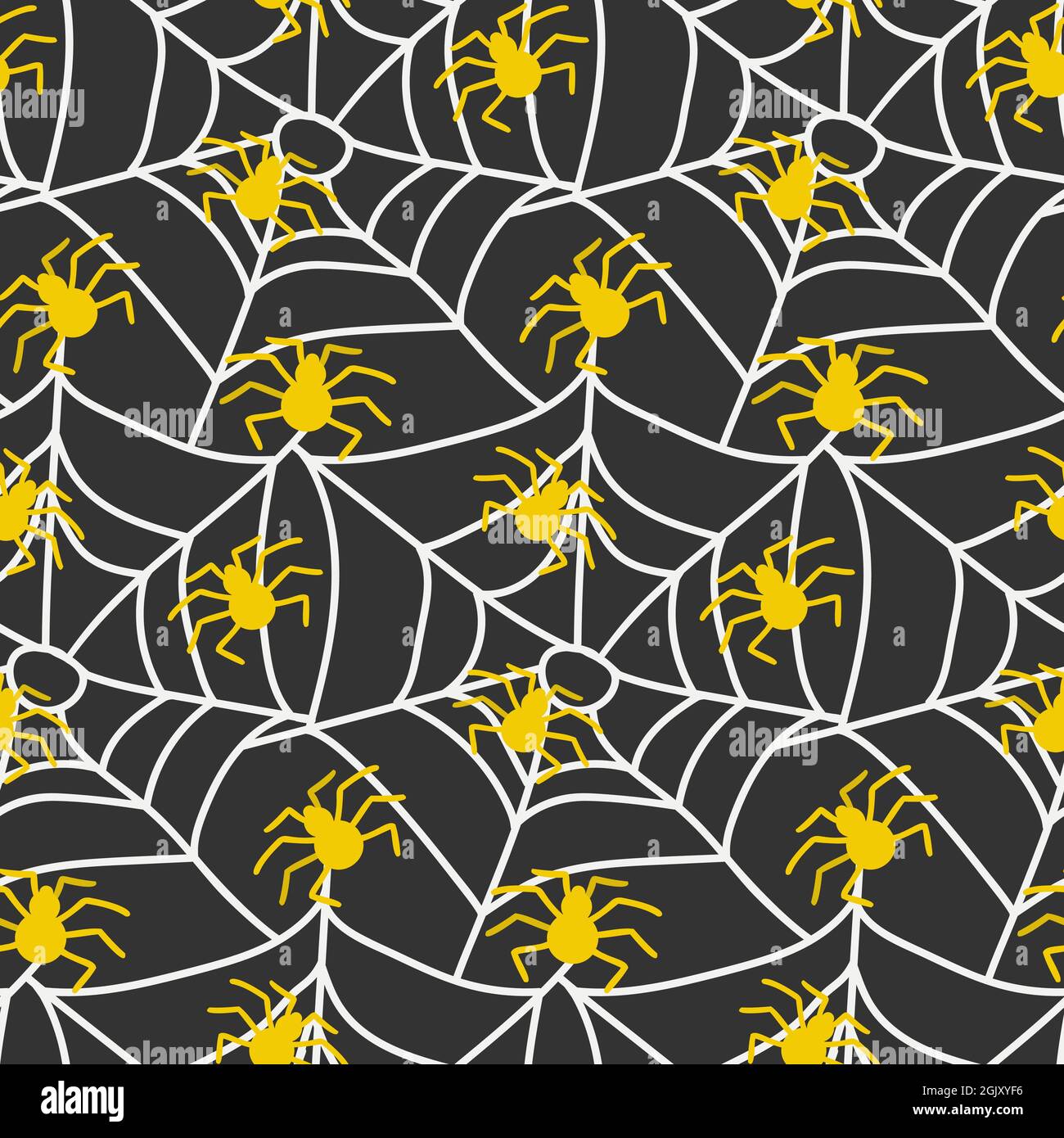 Spooky cobweb and yellow spiders seamless pattern isolated vector ...