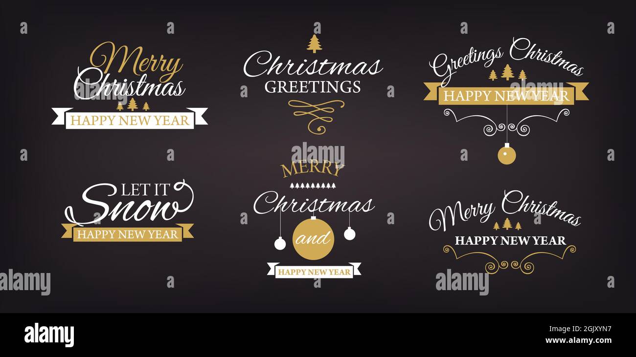 Set of Christmas logotype or insignia. Merry Xmas and Happy new year ...