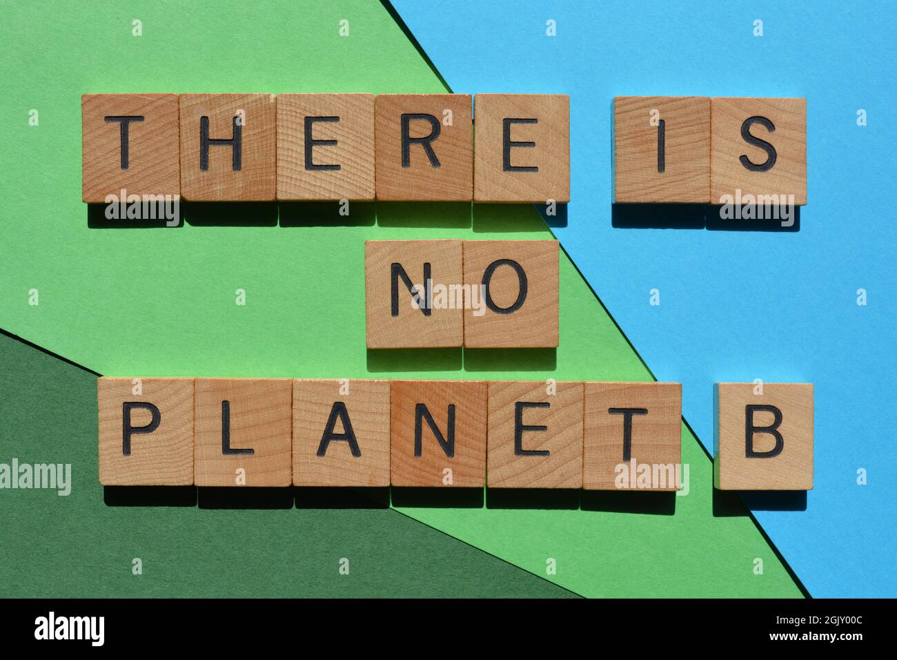There Is No Planet B, words in wooden alphabet letters isolated on blue ...