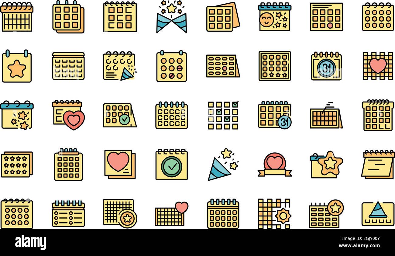Event planner icons set. Outline set of event planner vector icons thin ...