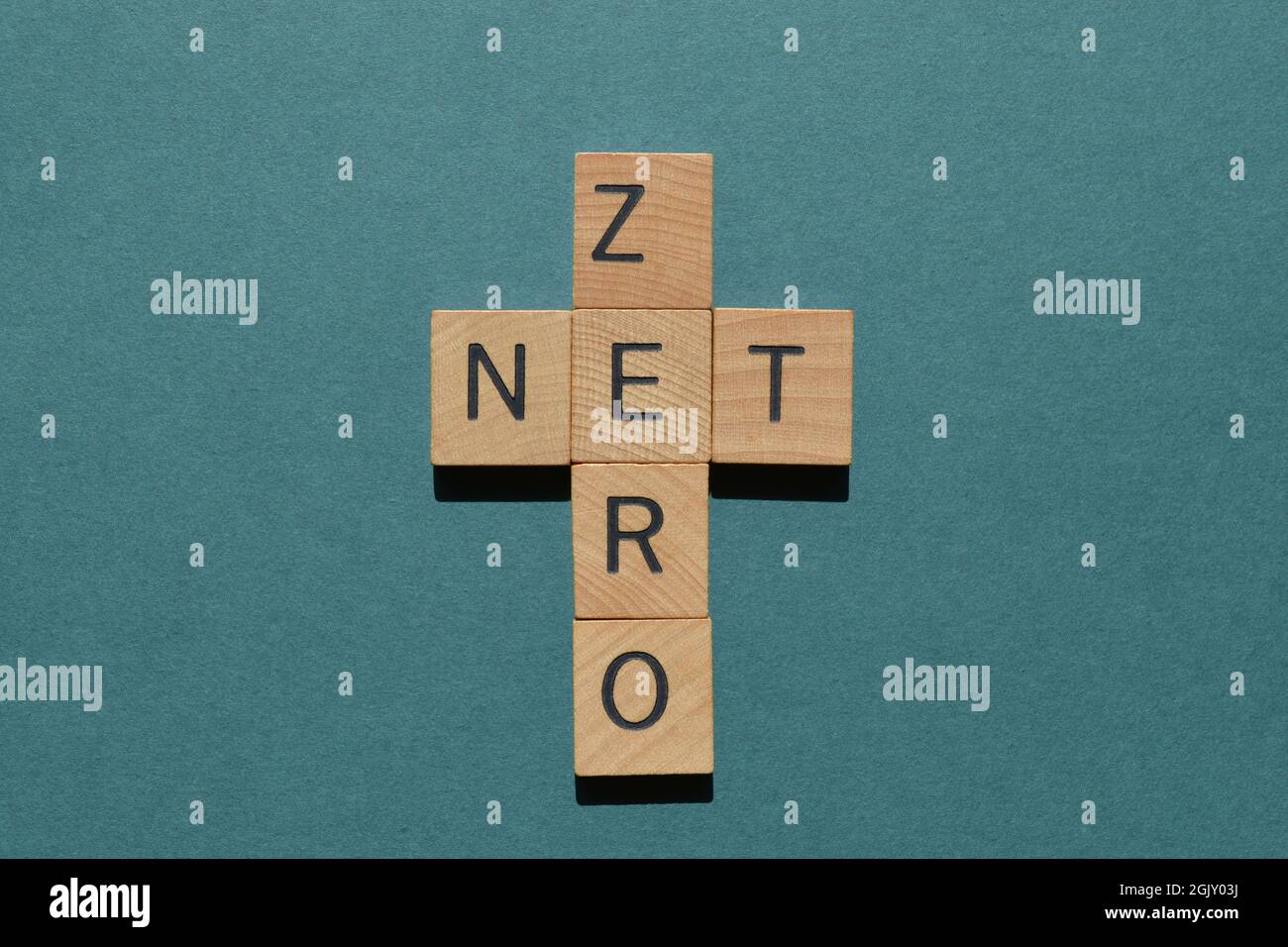 Net Zero, words in wooden alphabet letters in crossword form isolated ...