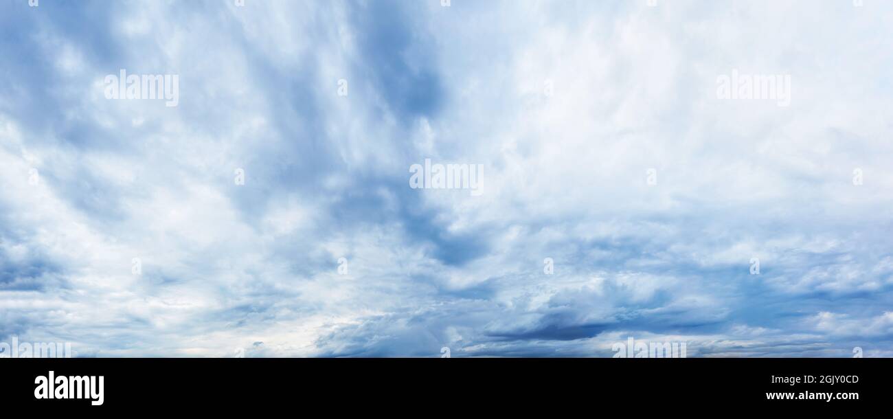 Panorama of Calm evening sky with clouds. Sky background after sunset ...