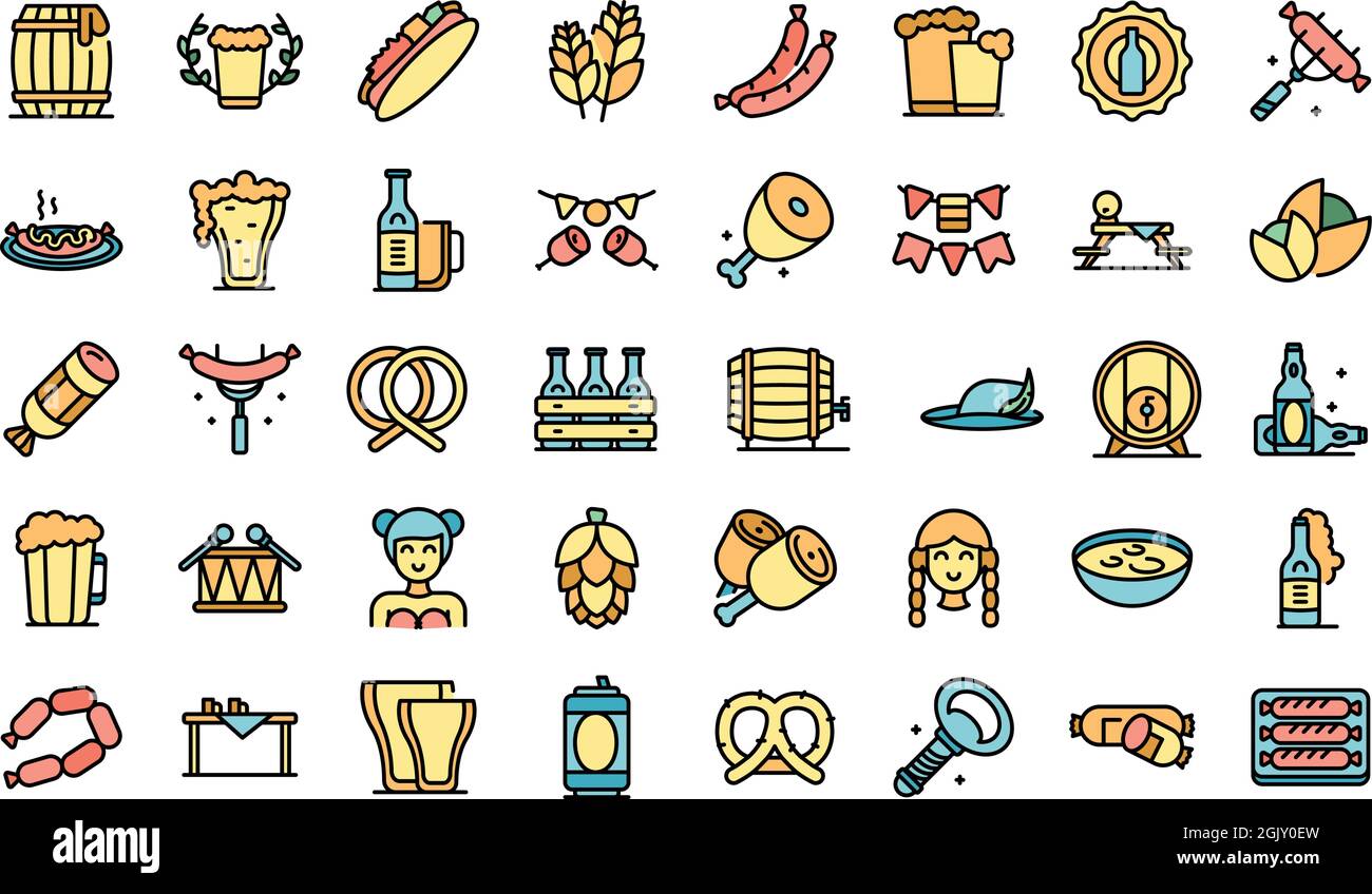 German cuisine icons set outline vector. Cafe sausage. German chicken ...