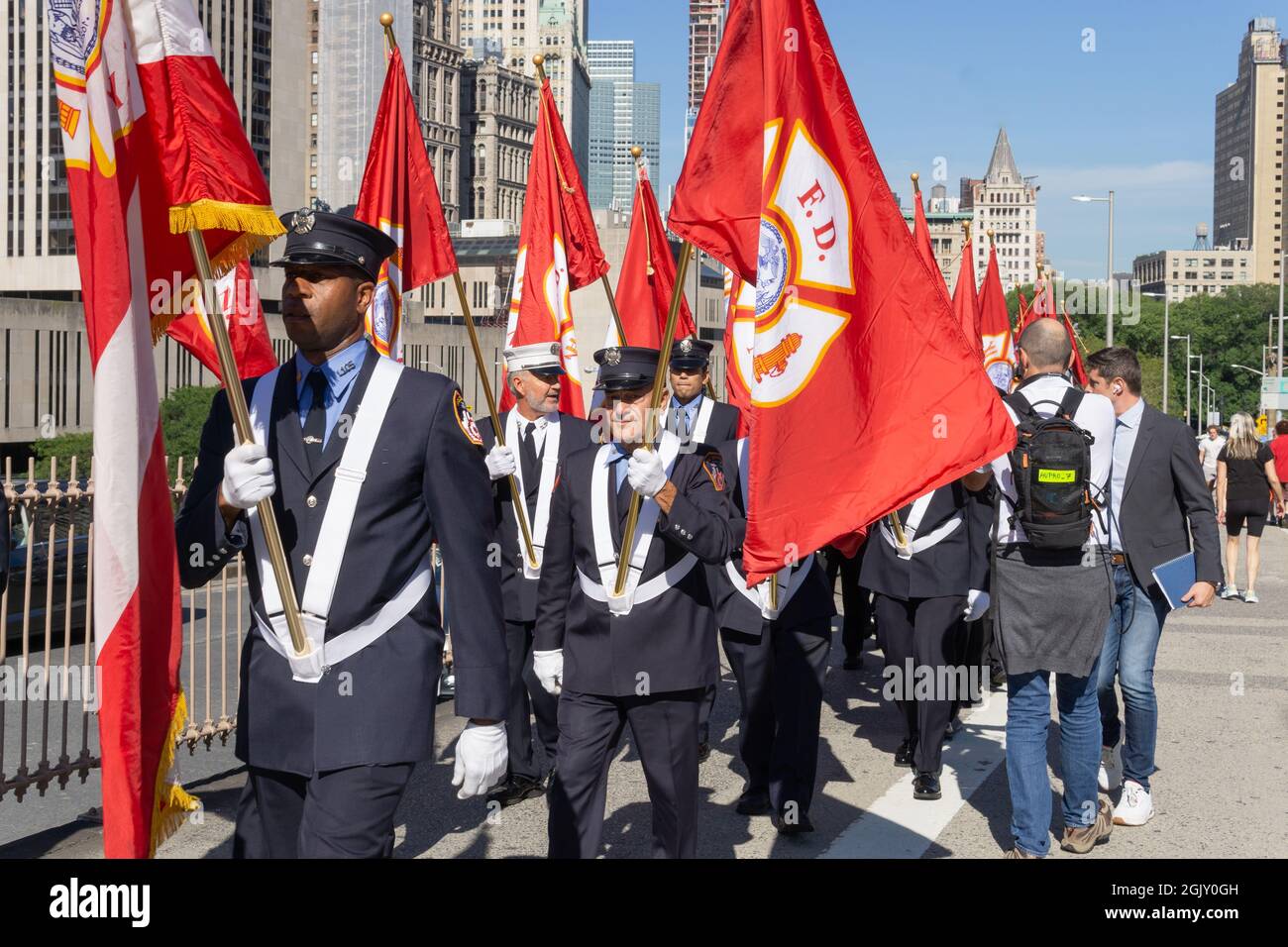 Members of the FDNY Battalion 57in Brooklyn lead a precession ovver the ...