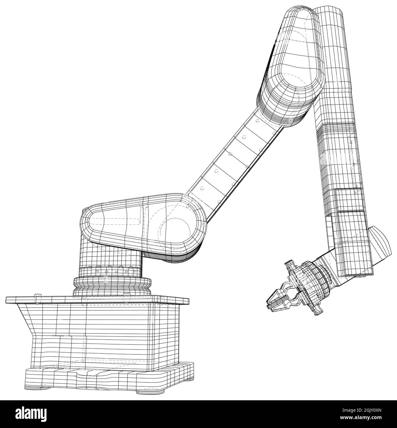 Wire-frame Industrial Robot isolated on white. Vector created of 3d ...