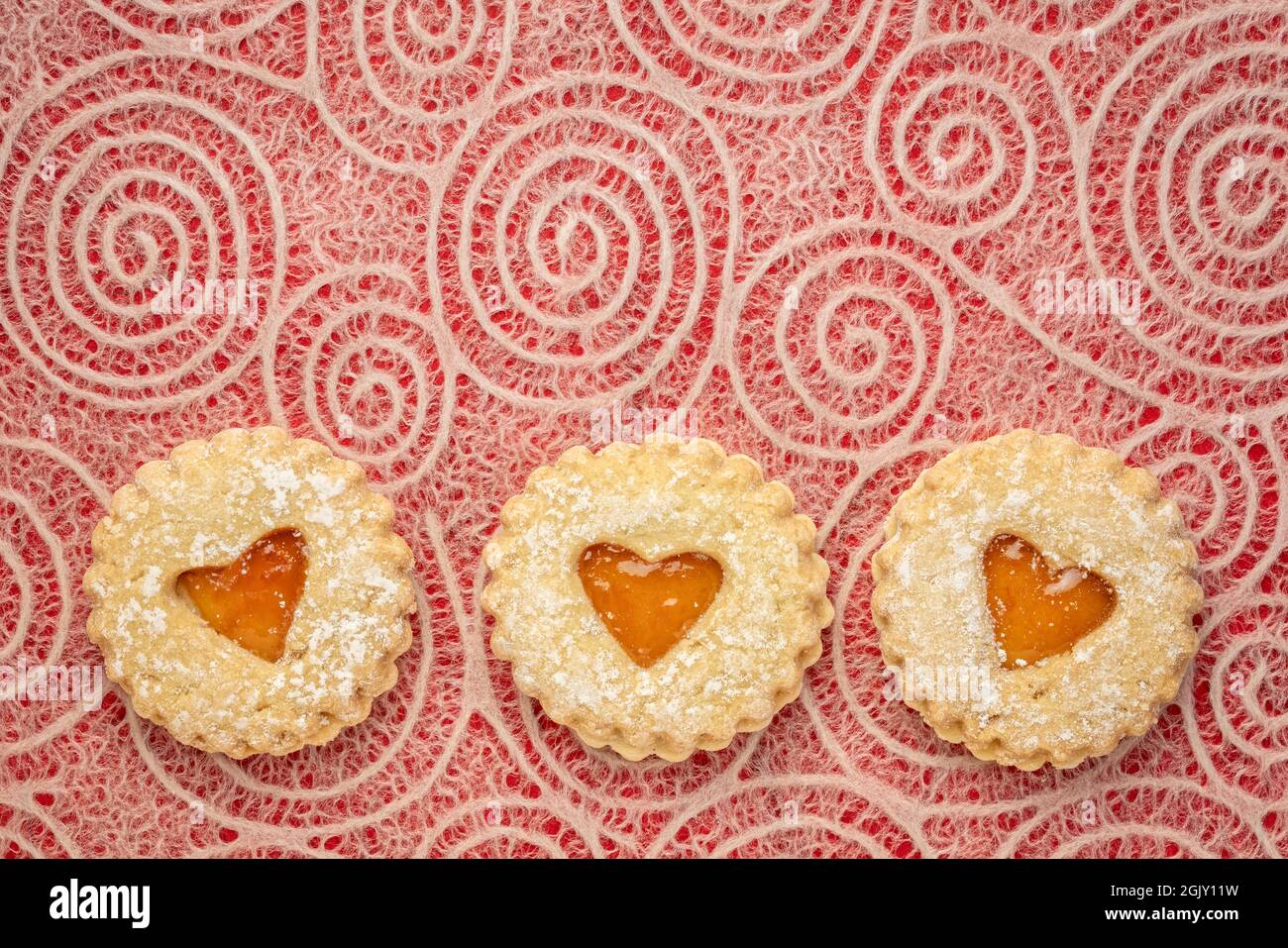 jam heart biscuits on Japanese lace paper with a spiral pattern, love ...