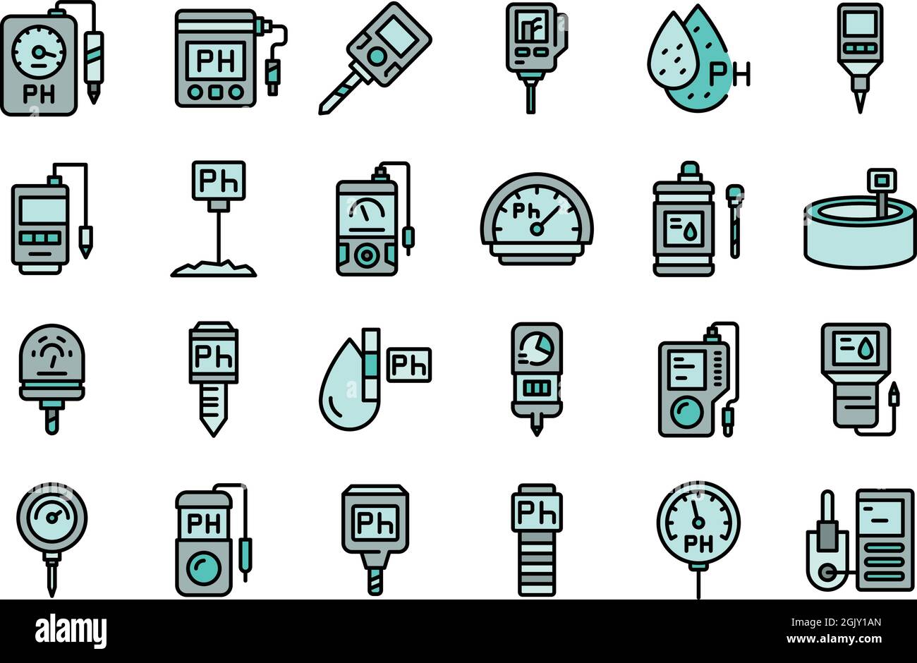 Ph meter icons set. Outline set of ph meter vector icons thin line ...