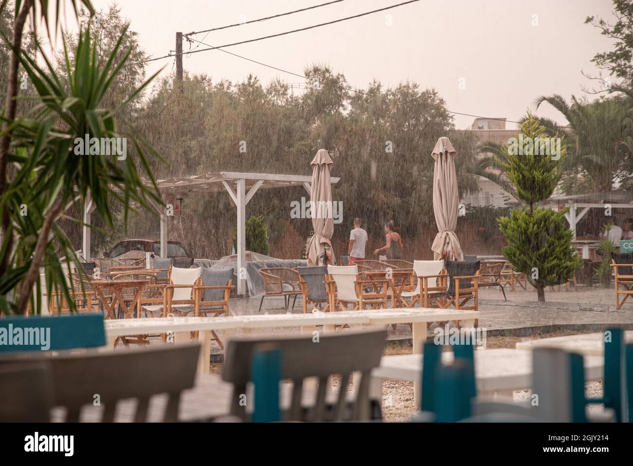 Thassos Greece tourism architecture, Limenaria, sunset, Rain Stock ...