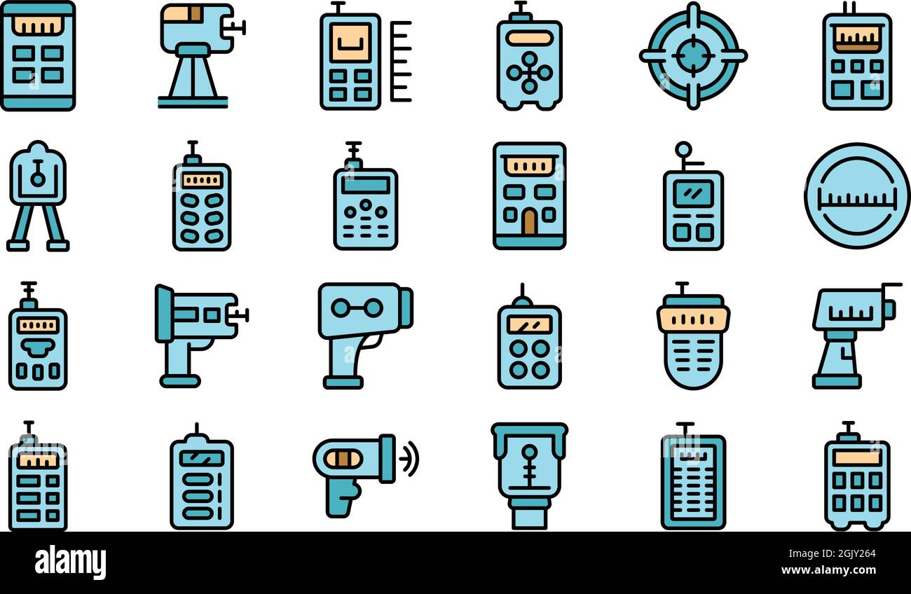 Laser meter icons set. Outline set of laser meter vector icons thin ...