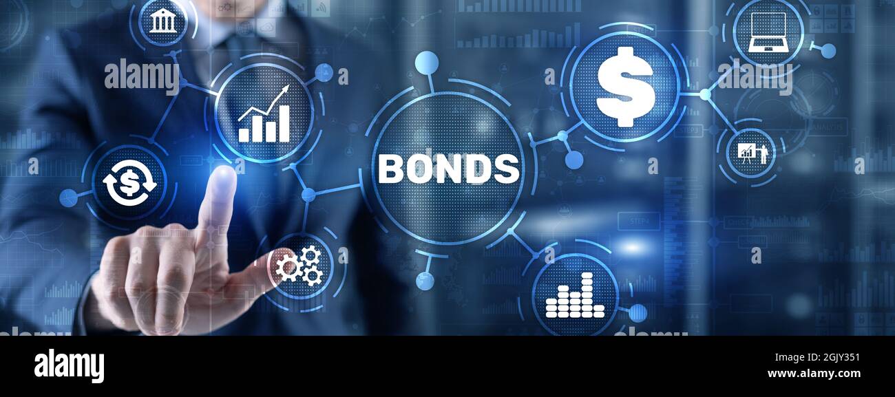 Businessman clicks a bonds virtual screen. Bond Finance Banking ...
