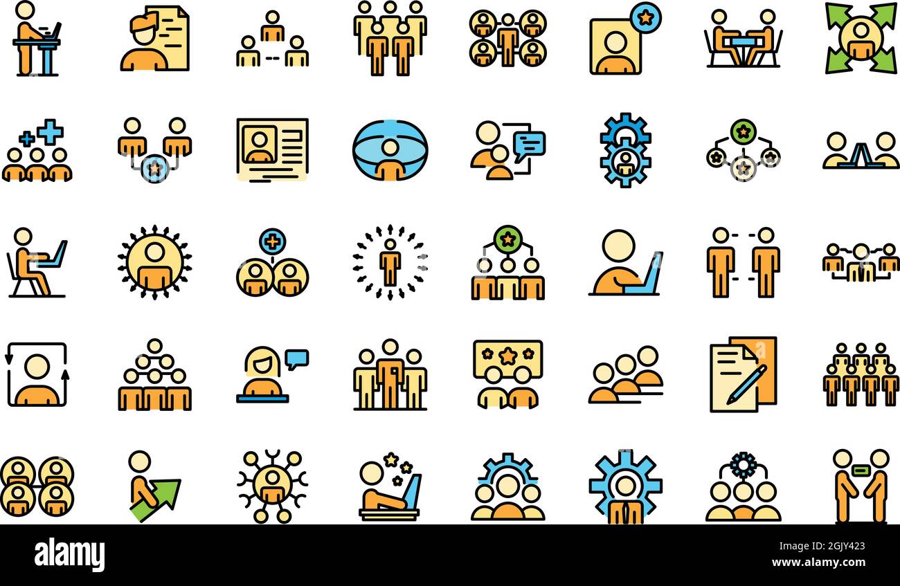 Colleague icons set. Outline set of colleague vector icons thin line ...
