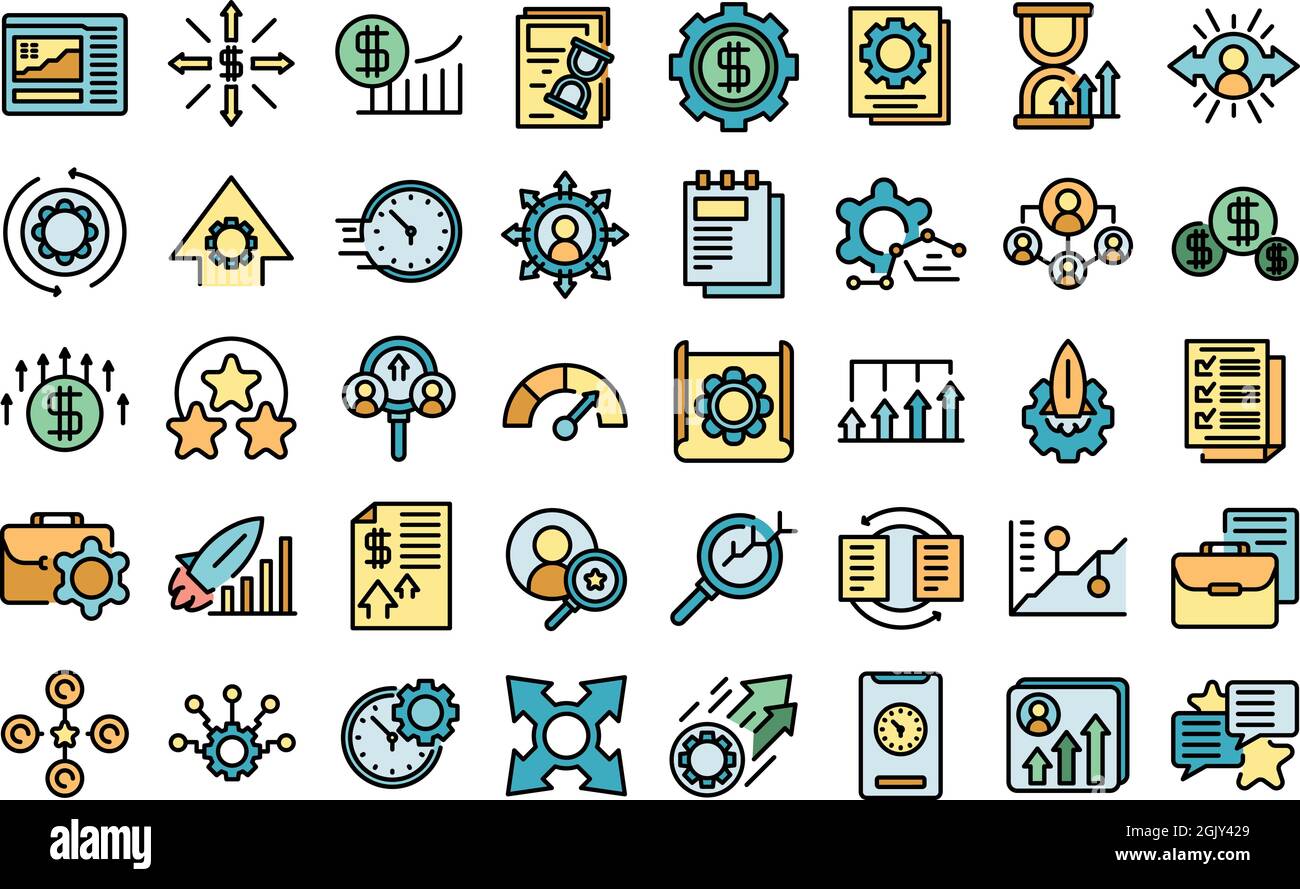 Performance management icons set. Outline set of performance management ...
