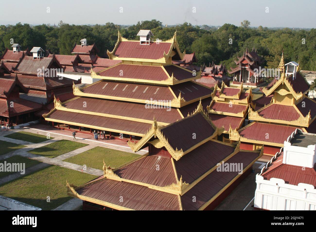 An aerial view of the beautiful old Mandalay Royal Palace grounds in ...