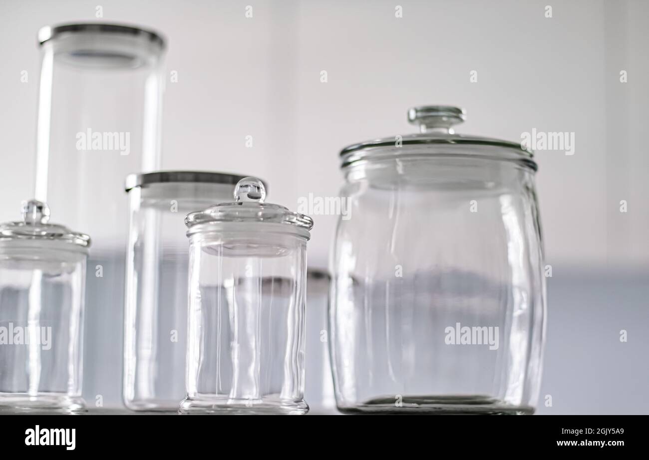 Empty glass jars for food pantry storage Stock Photo - Alamy