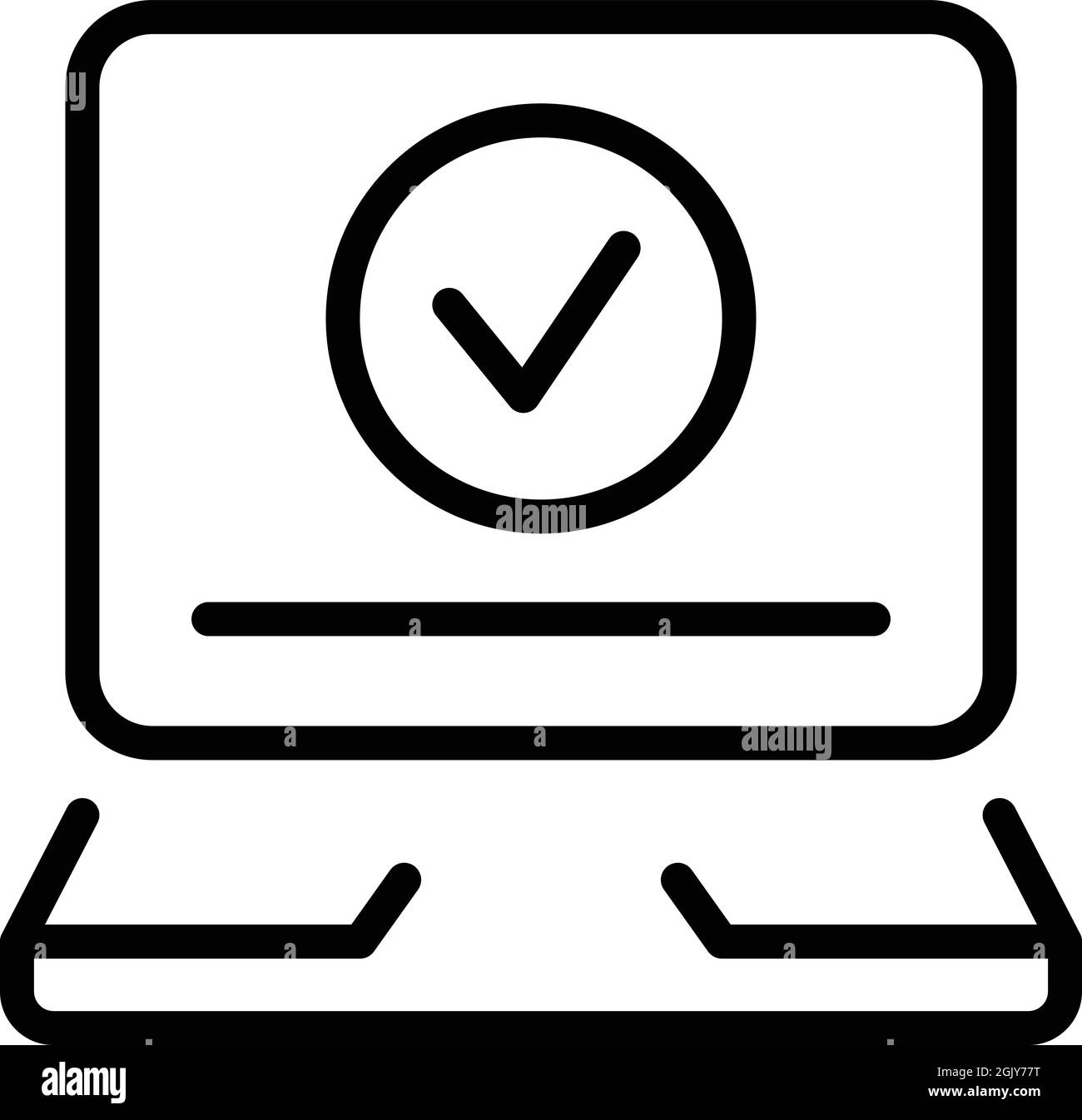 Checked laptop icon outline vector. Online check. Notebook complete ...