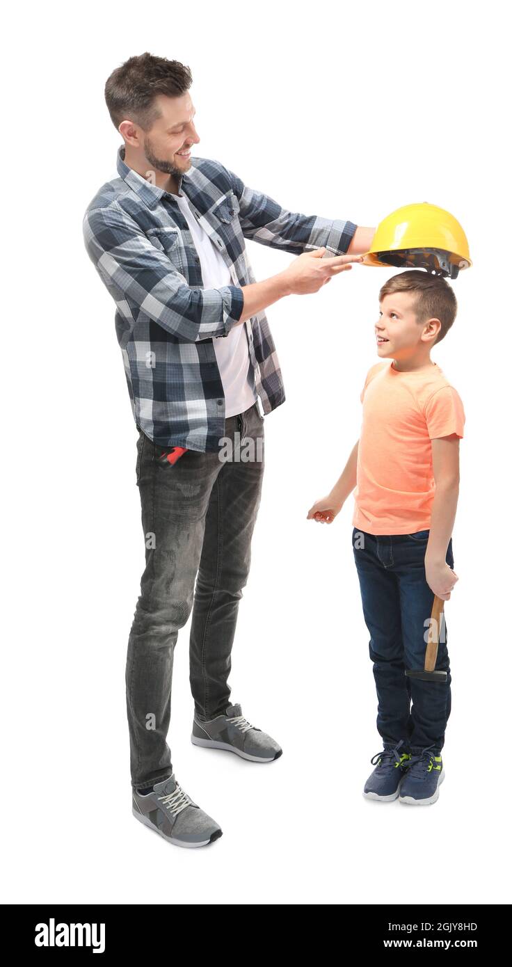 Father and son on white background Stock Photo - Alamy