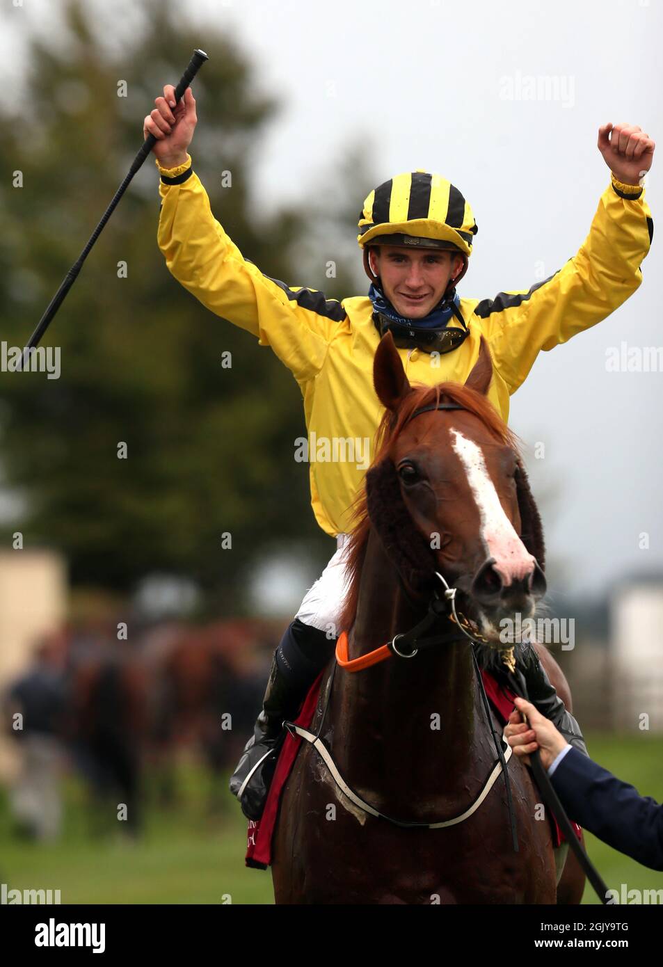 Ben Coen riding Sonnyboyliston celebrates winning the Comer Group ...
