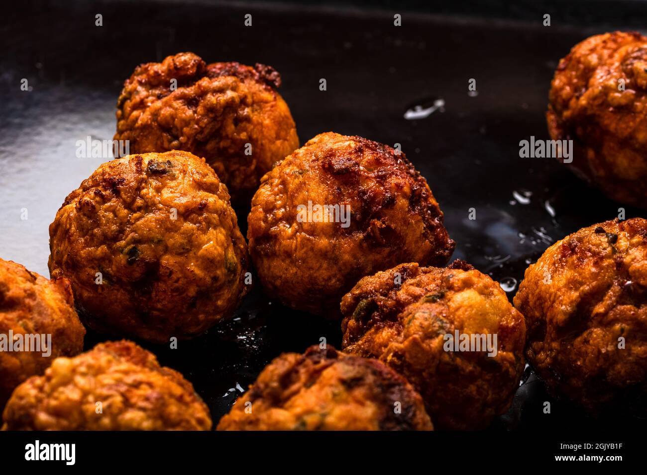 Detail of fresh fried meatballs Stock Photo - Alamy