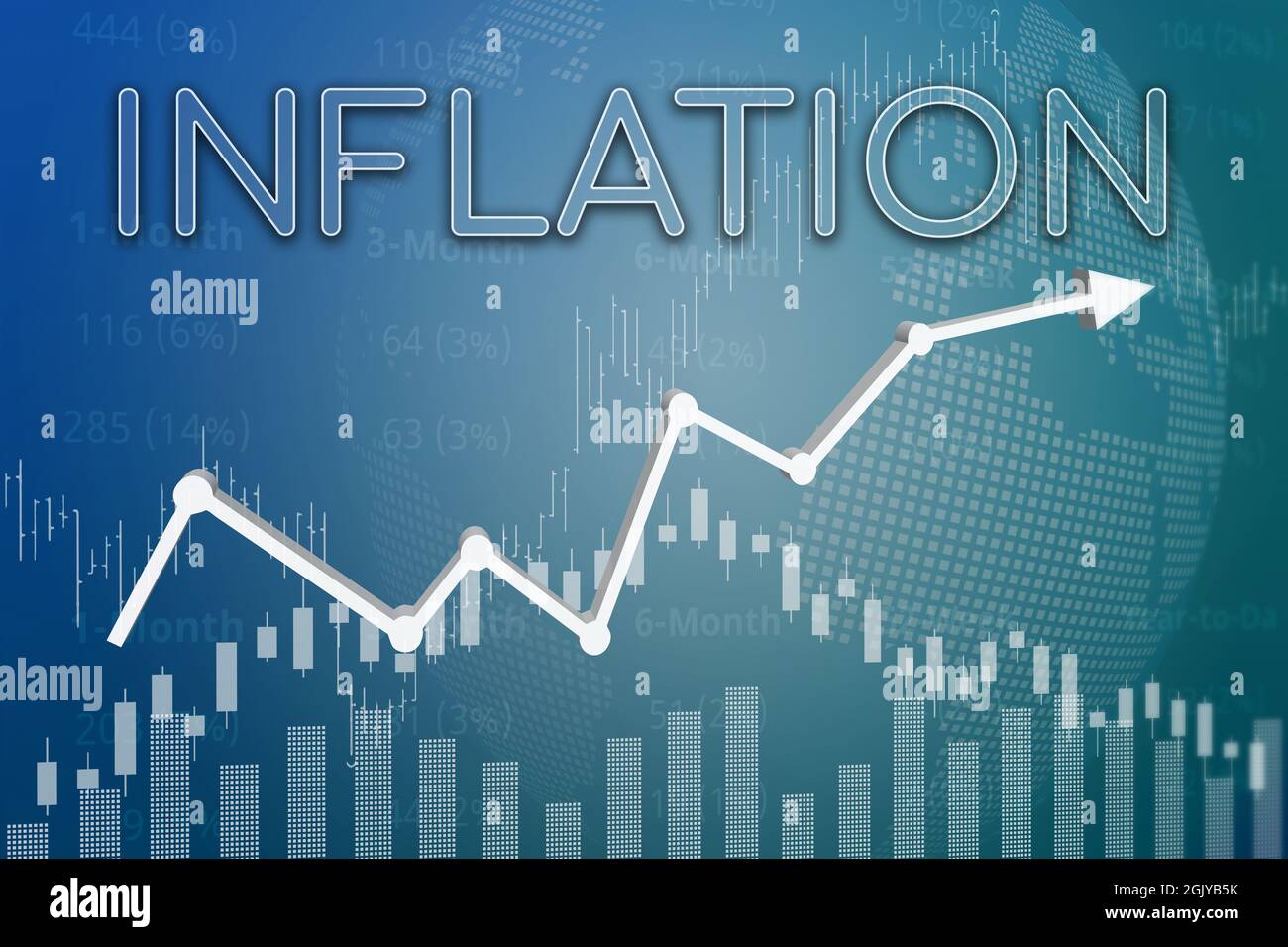 Inflation chart on blue finance background from graphs, charts, columns ...