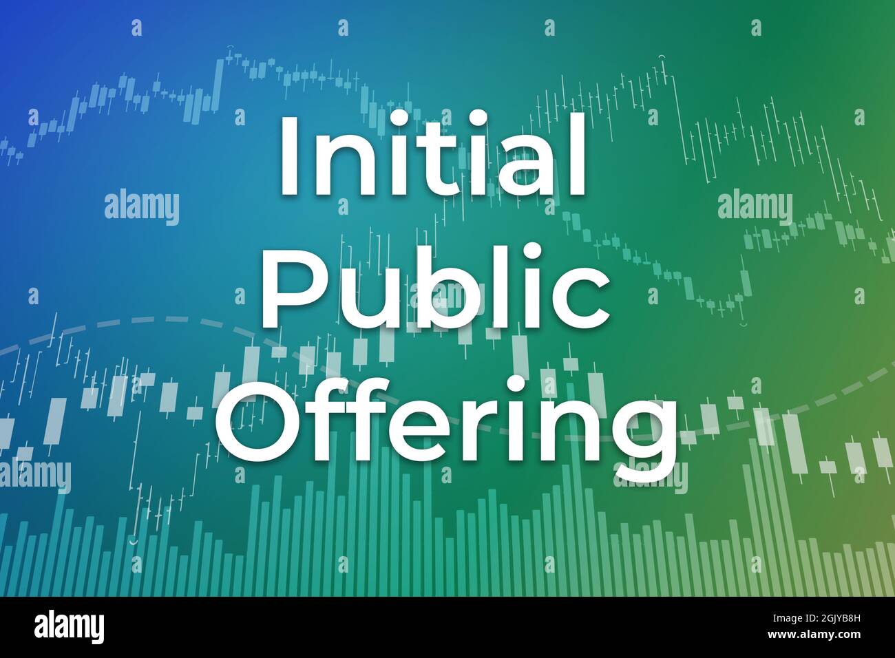 Financial term IPO (Initial Public Offering) on blue and green finance ...