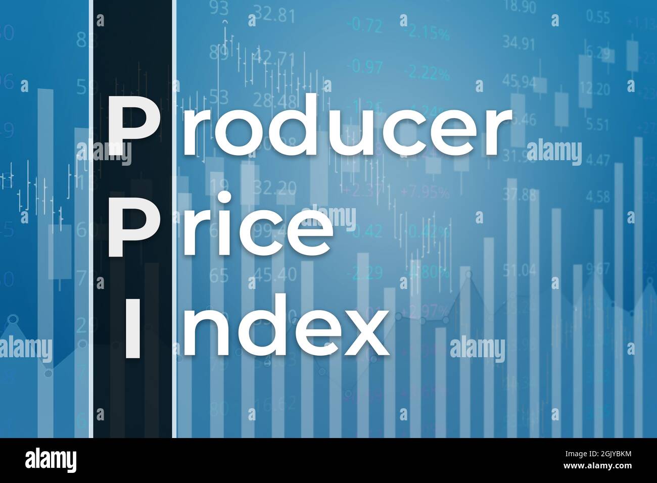 Financial term PPI (Producer Price Index) on blue finance background ...