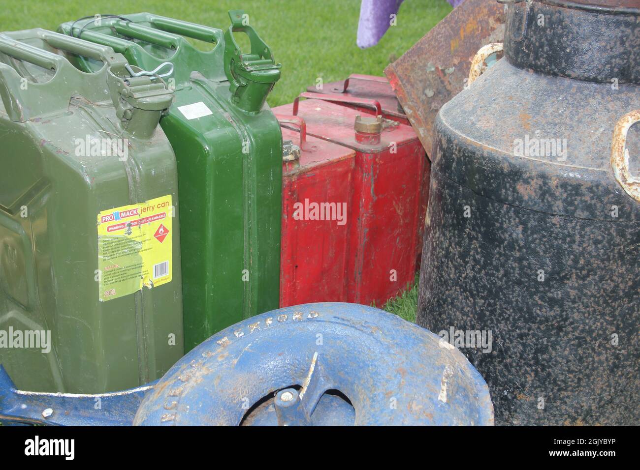 Jerry cans at antique fair Stock Photo - Alamy