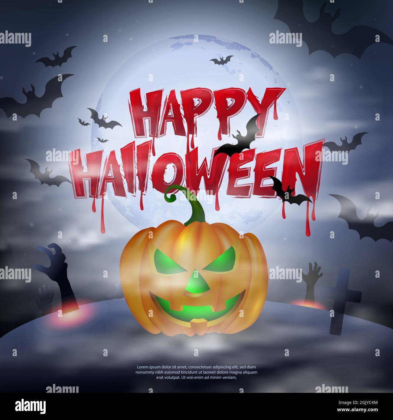 Happy halloween scary graveyard dark night full moon Jack-o'-lantern ...