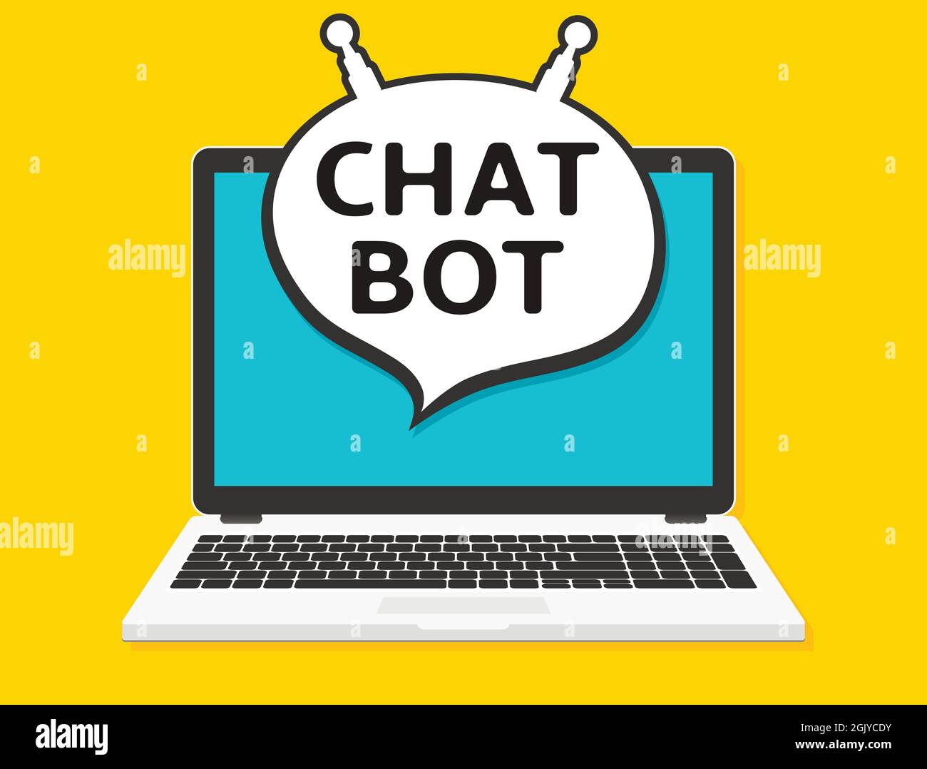 Chat bot app on laptop screen, flat design illustration Stock Vector ...