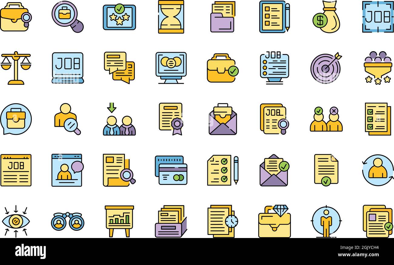 Seeking job icons set outline vector. Covid employment job. Bad ...