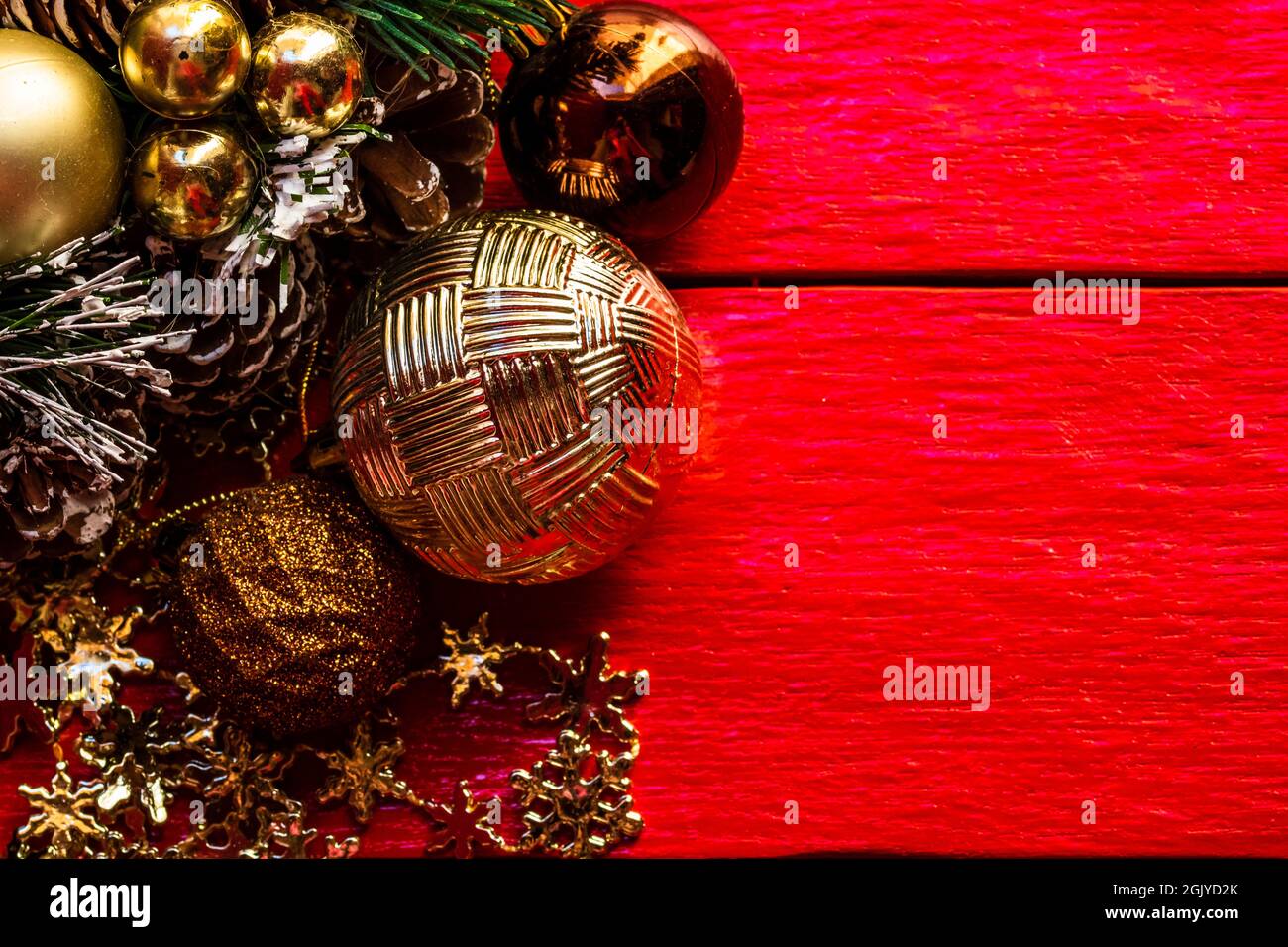 Christmas composition with seasonal decorations and ornaments Stock ...