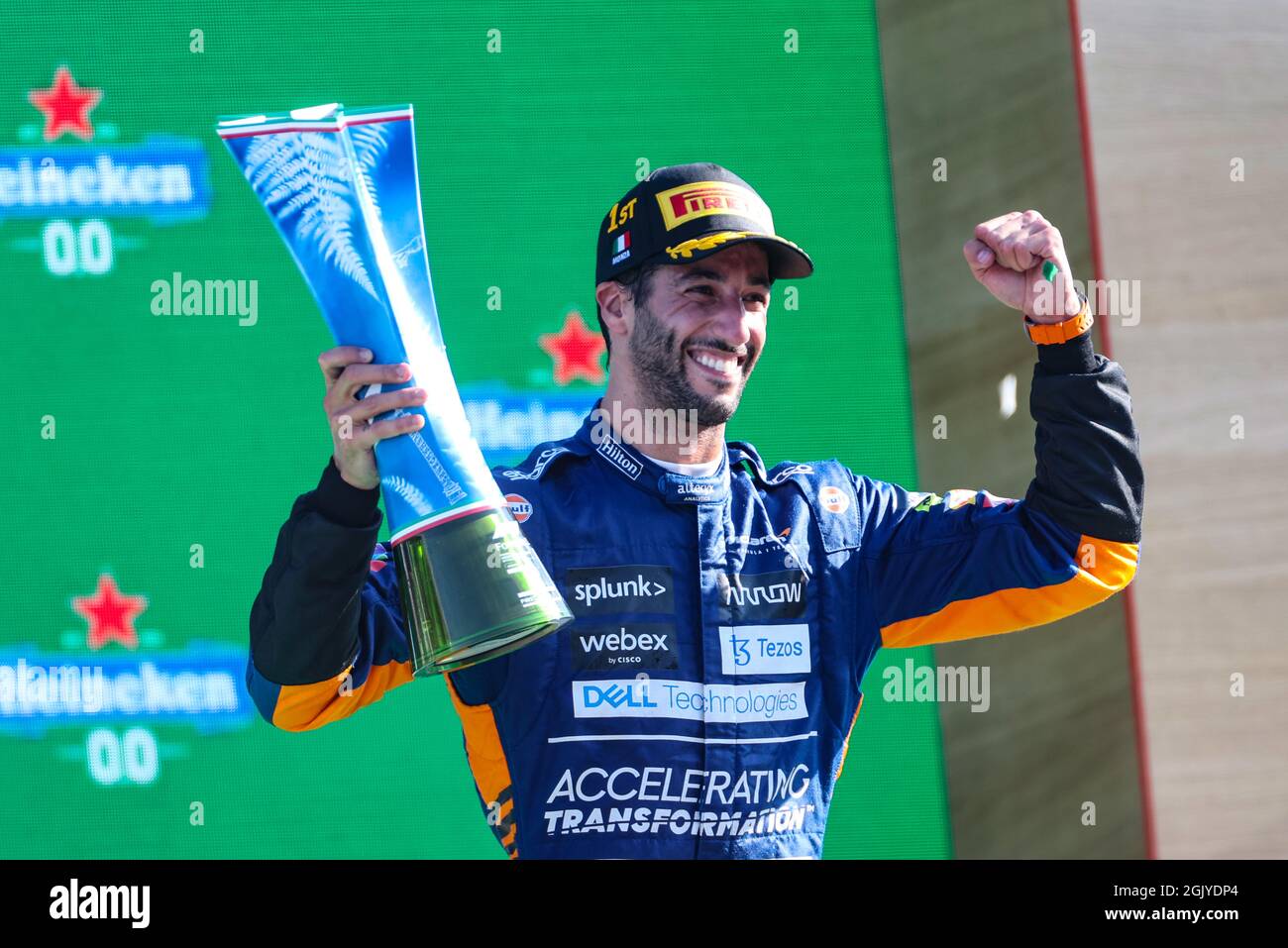 Race winner Daniel Ricciardo (AUS) McLaren celebrates on the podium. 12 ...