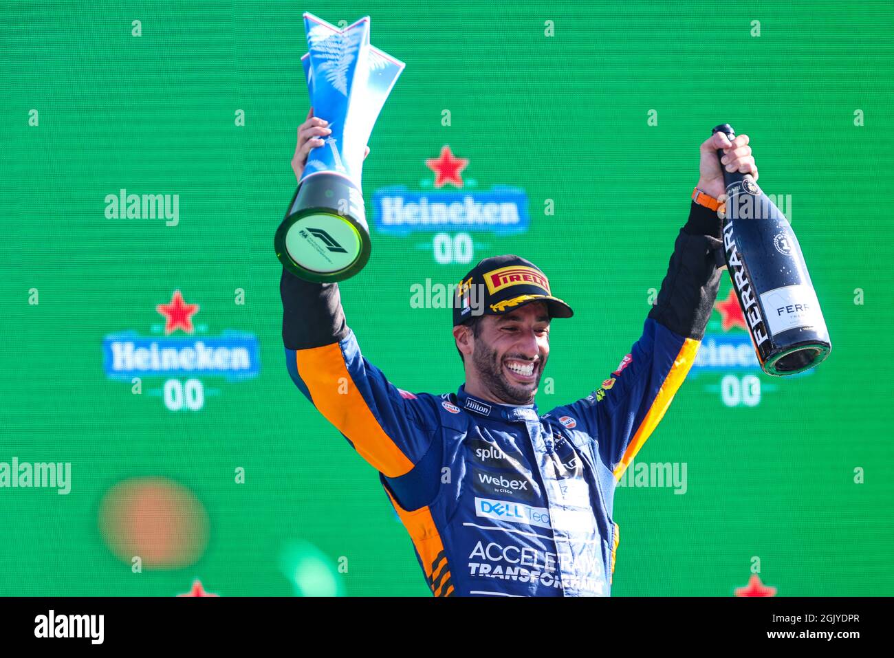Race winner Daniel Ricciardo (AUS) McLaren celebrates on the podium. 12 ...