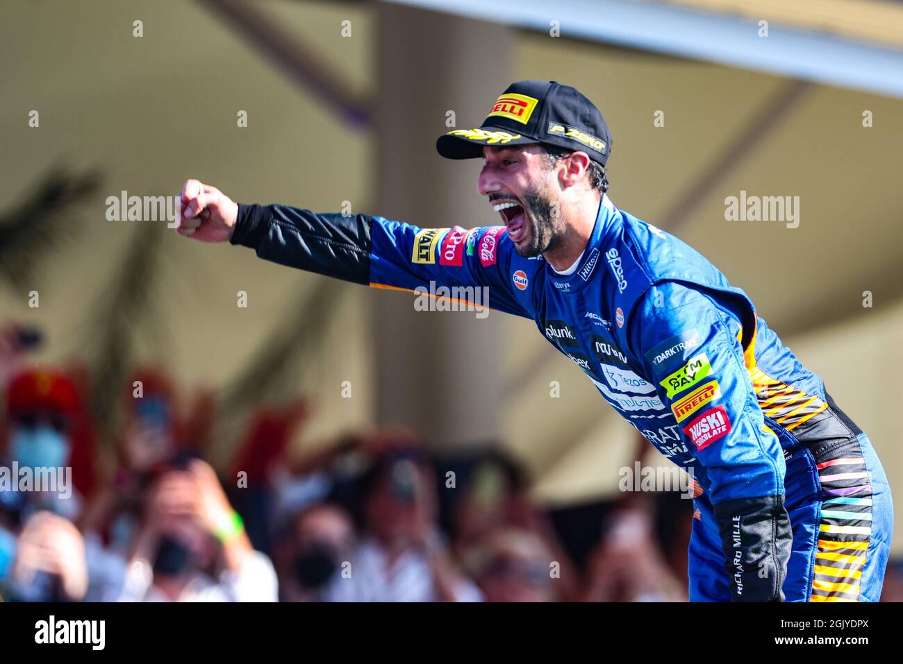 Race winner Daniel Ricciardo (AUS) McLaren celebrates on the podium. 12 ...