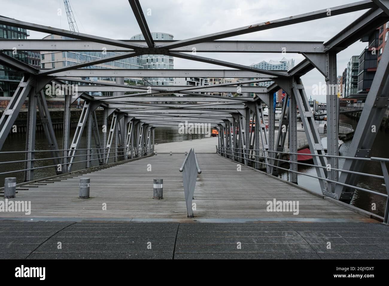 HAMBURG, GERMANY - Aug 20, 2021: A bridge at the Sandton harbour on a ...