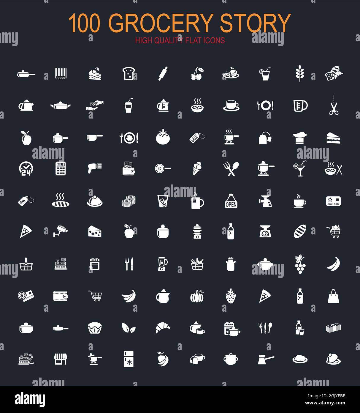 grocery, food and kitchen big collection of vector symbols for icons ...