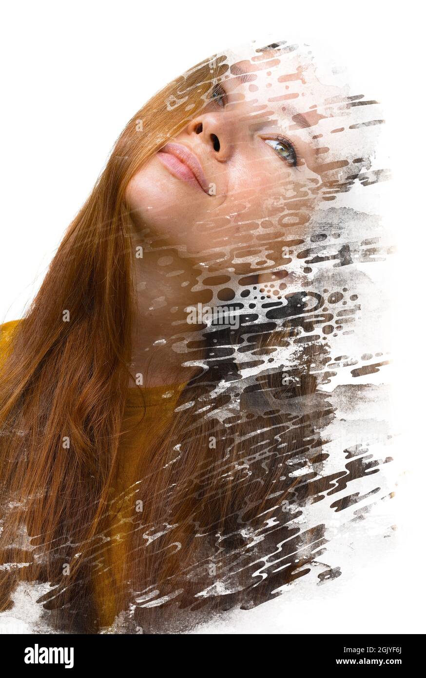 Paintography. A portrait of young blond woman dissolving into her ...