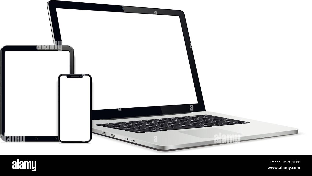 Empty blank screen with laptop, tablet pc, smartphone Stock Vector ...