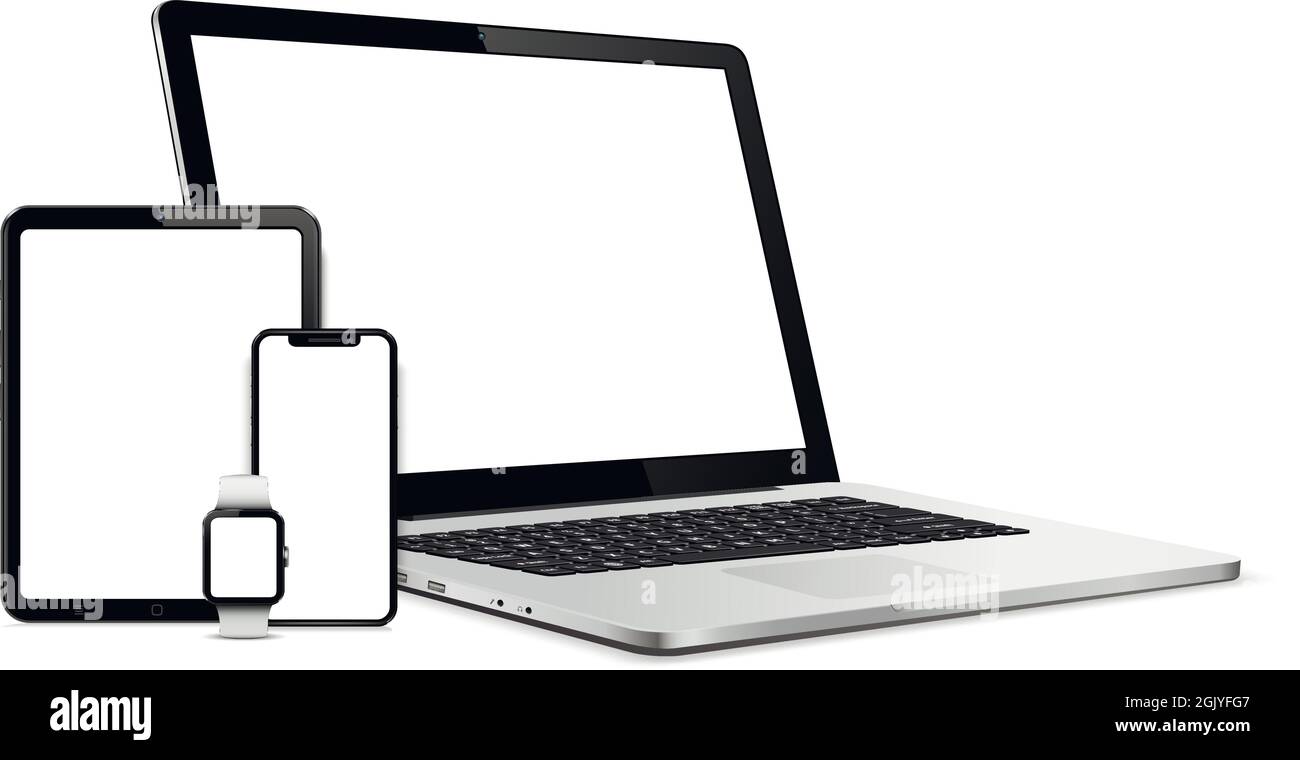 Laptop, smartphone, tablet, smartwatch mockup Stock Vector Image & Art ...
